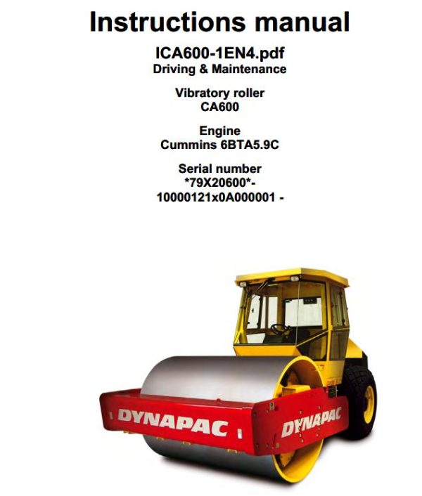 Dynapac Vibratory Roller CA600 Operation Maintenance Manual