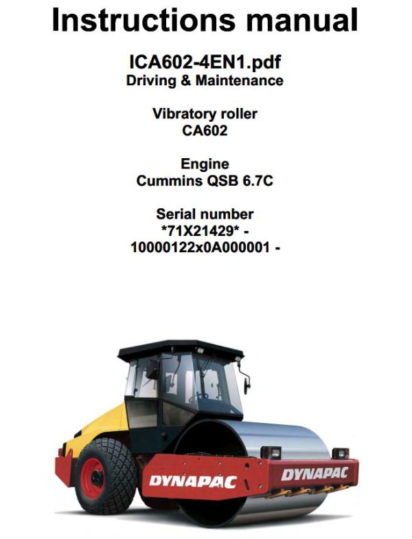 Dynapac Vibratory Roller CA602 Operation Maintenance Manual