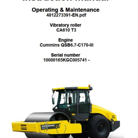 Dynapac Vibratory Roller CA610 Operation Maintenance Manual