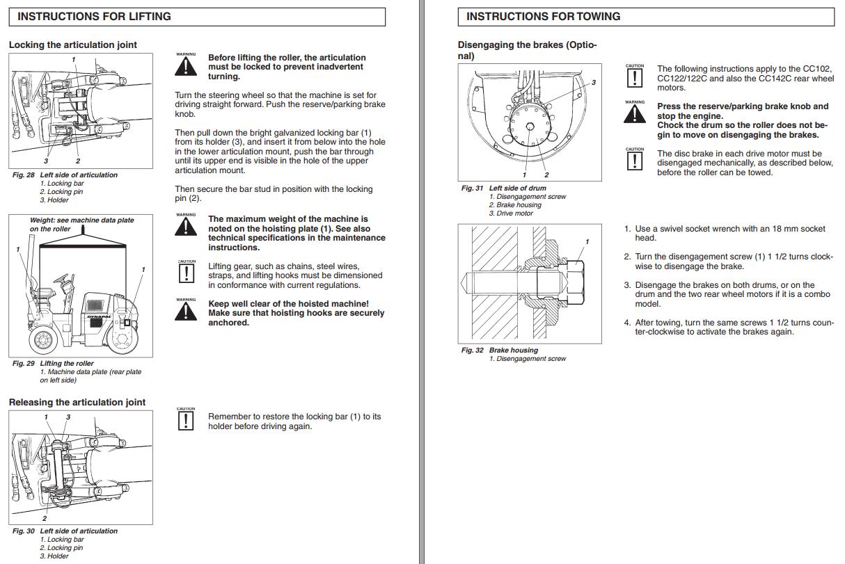 Dynapac Vibratory Roller CC102 to CC142C Operation Manual