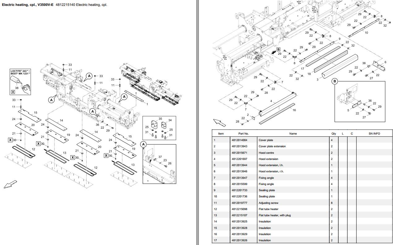Dynapac Screed V3500VE V3500TVE Parts Catalogue