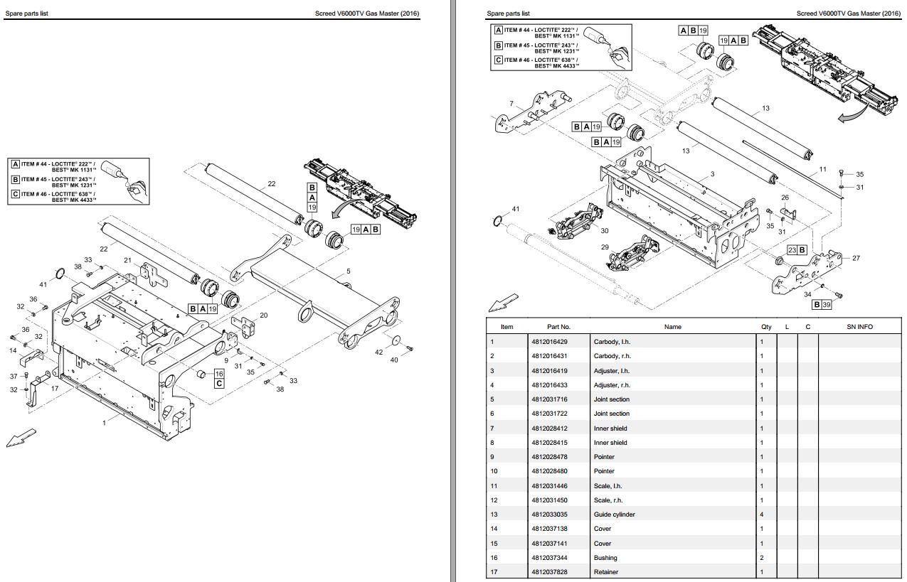 Dynapac Screed V6000TV Parts Catalogue