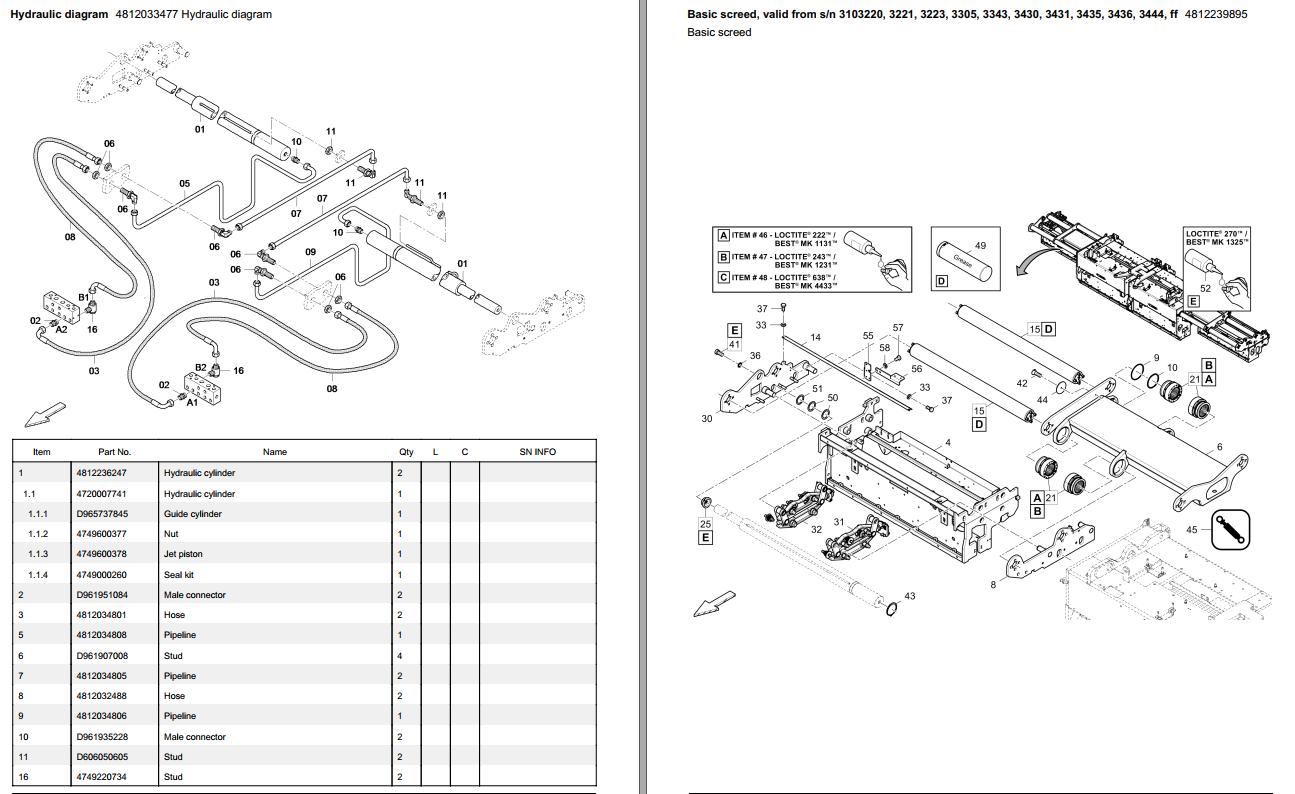 Dynapac Screed V6000TVH Parts Catalogue