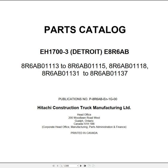 Hitachi Rigid Dump Truck EH1700-3 Hydraulic Electrical Schematics