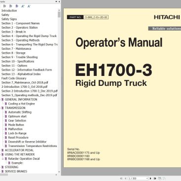 Hitachi Rigid Dump Truck EH1700-3 Workshop Manual