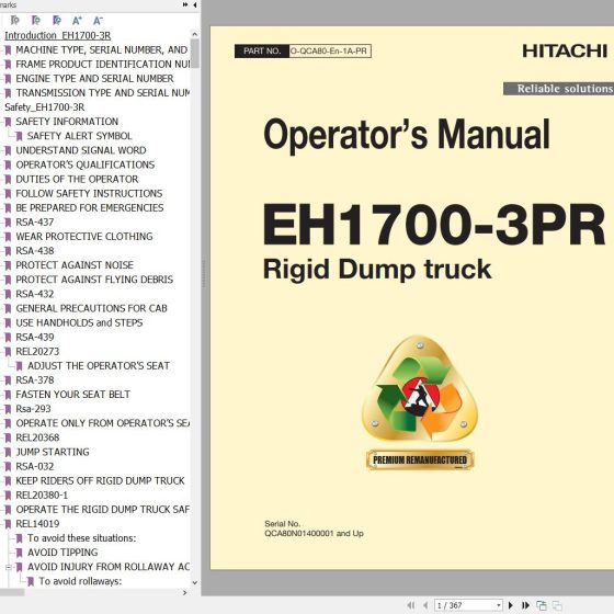 Hitachi Rigid Dump Truck EH3000 332ED Operator Manual