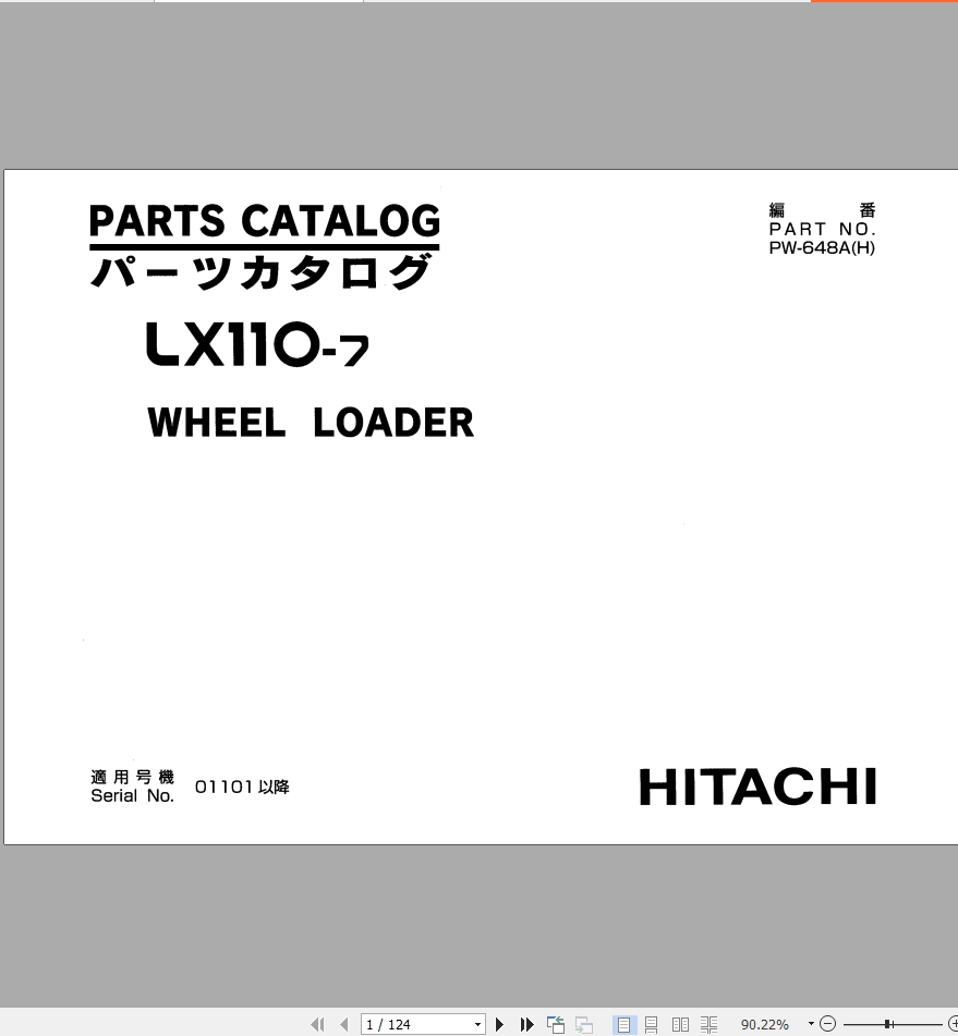 Hitachi Wheel Loader LX110-7 Parts Catalog PW-648A(H) EN JP