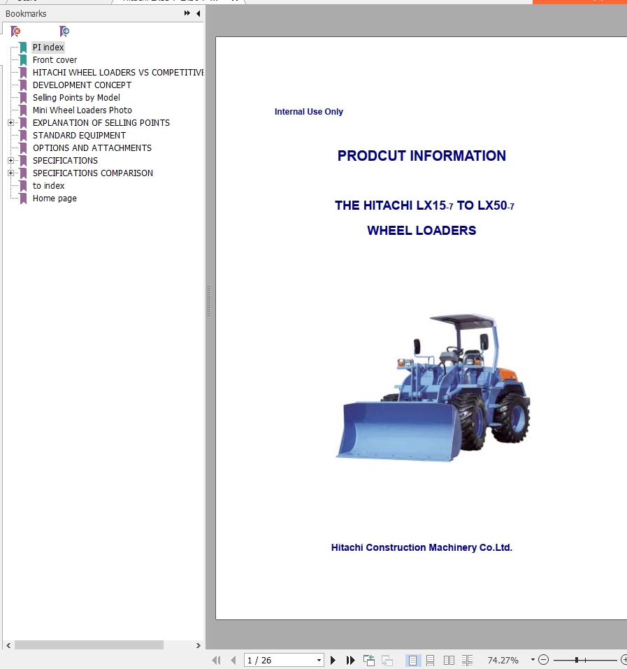 Hitachi Wheel Loader LX15-7 to LX50-7 Product Information