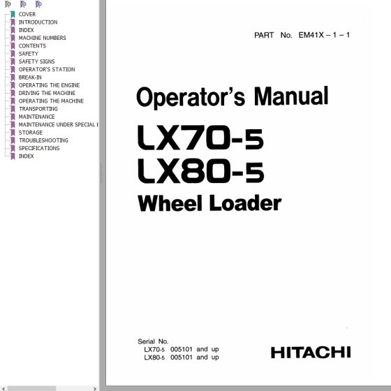Hitachi Wheel Loader LX80-2C Parts Catalog P41U-1-1 EN JP