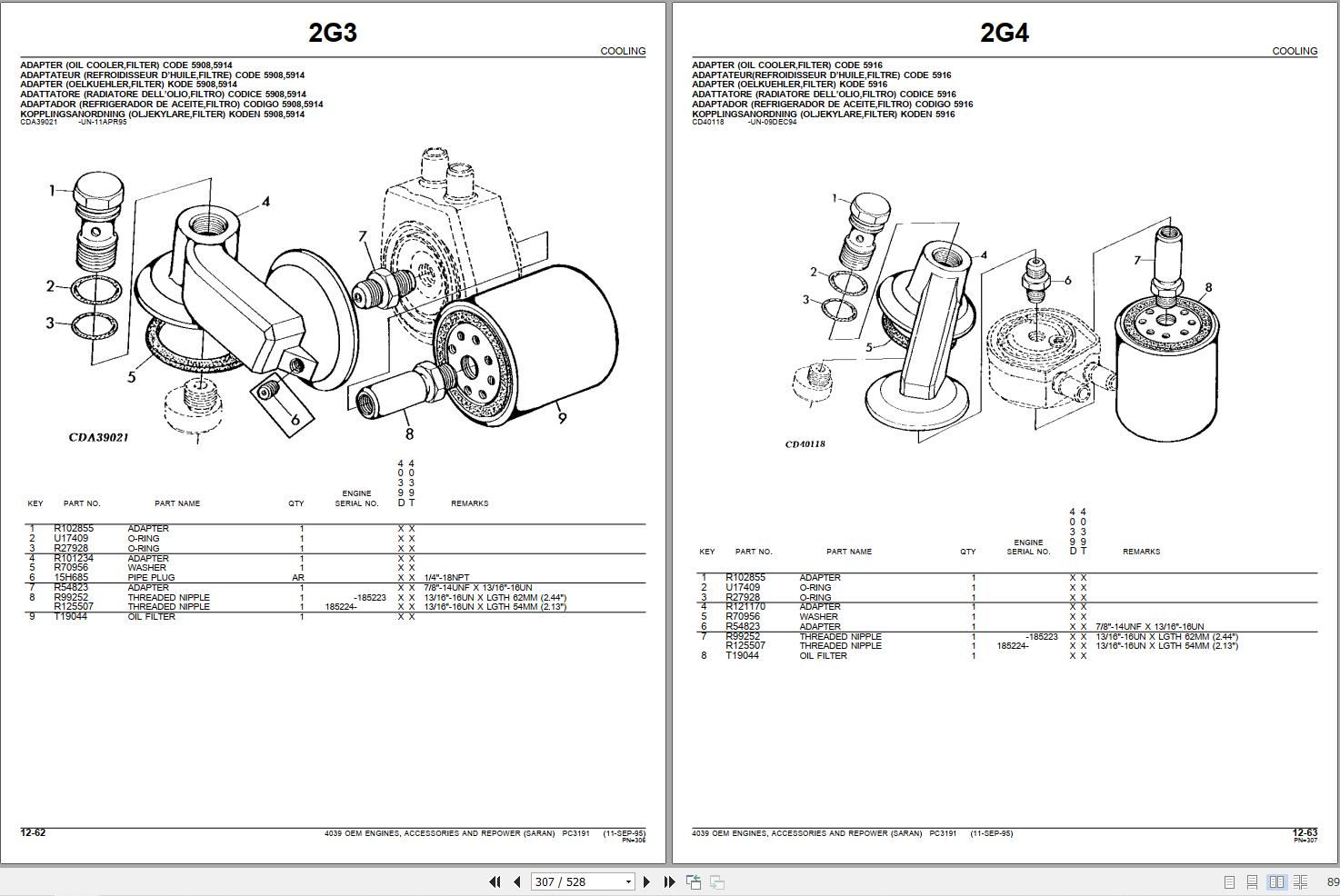 John Deere Engine 4039 Parts Catalog PC3191