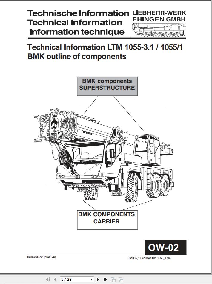 Liebherr Crane LTM 1055-3.1 OW - 02 Outline Of Components BMK Manual