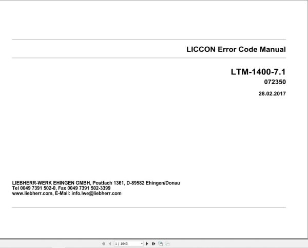 Liebherr Crane LTM 1400-7.1 Error Code List & Diagnostics Manual