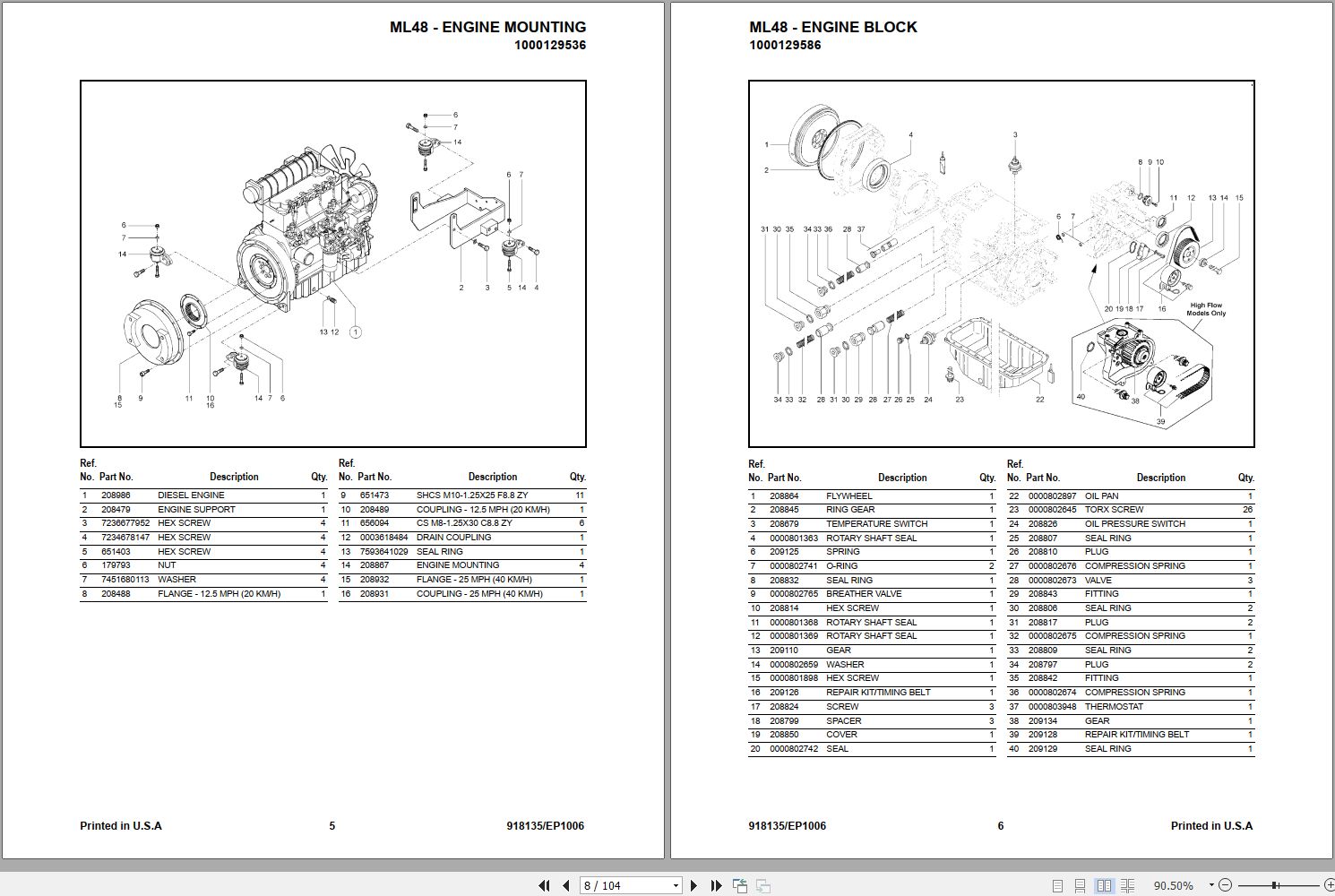 Mustang All Wheel Steer Loader ML48 Parts Manual 918135E