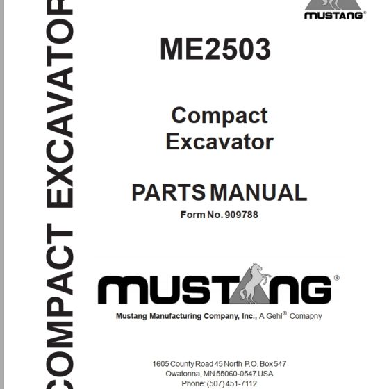 Mustang Compact Excavator ME3003 Parts Manual