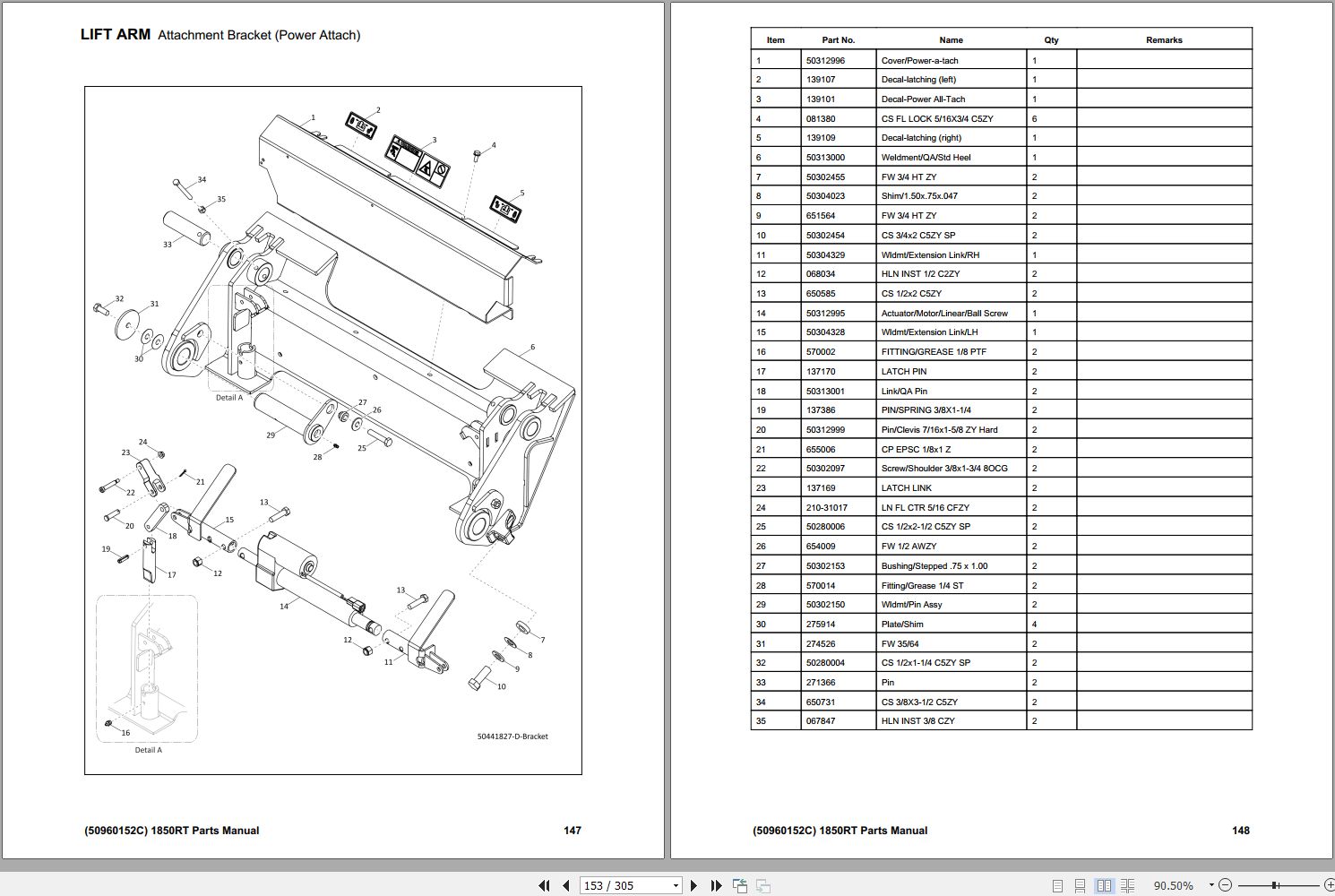 Mustang Compact Track Loader 1850RT Parts Manual 50960152C