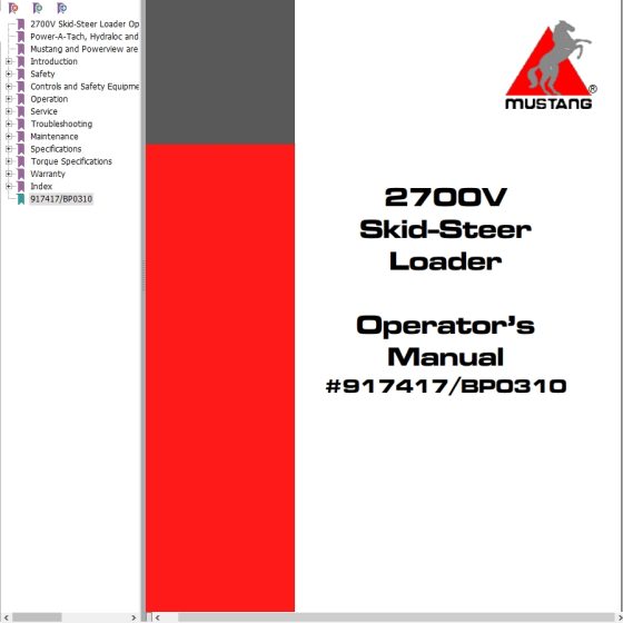 Mustang Skid Steer Loader 4000V Operator Manual 50950005C