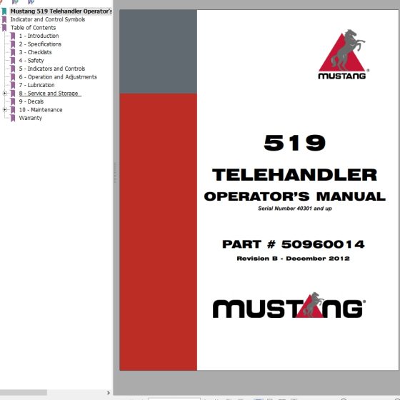 Mustang Telehandler 634 Operator Manual