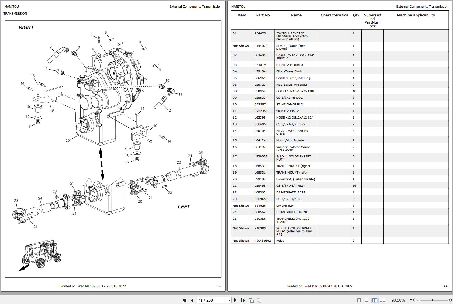 Mustang Telehandler 634 Parts Manual 908484B