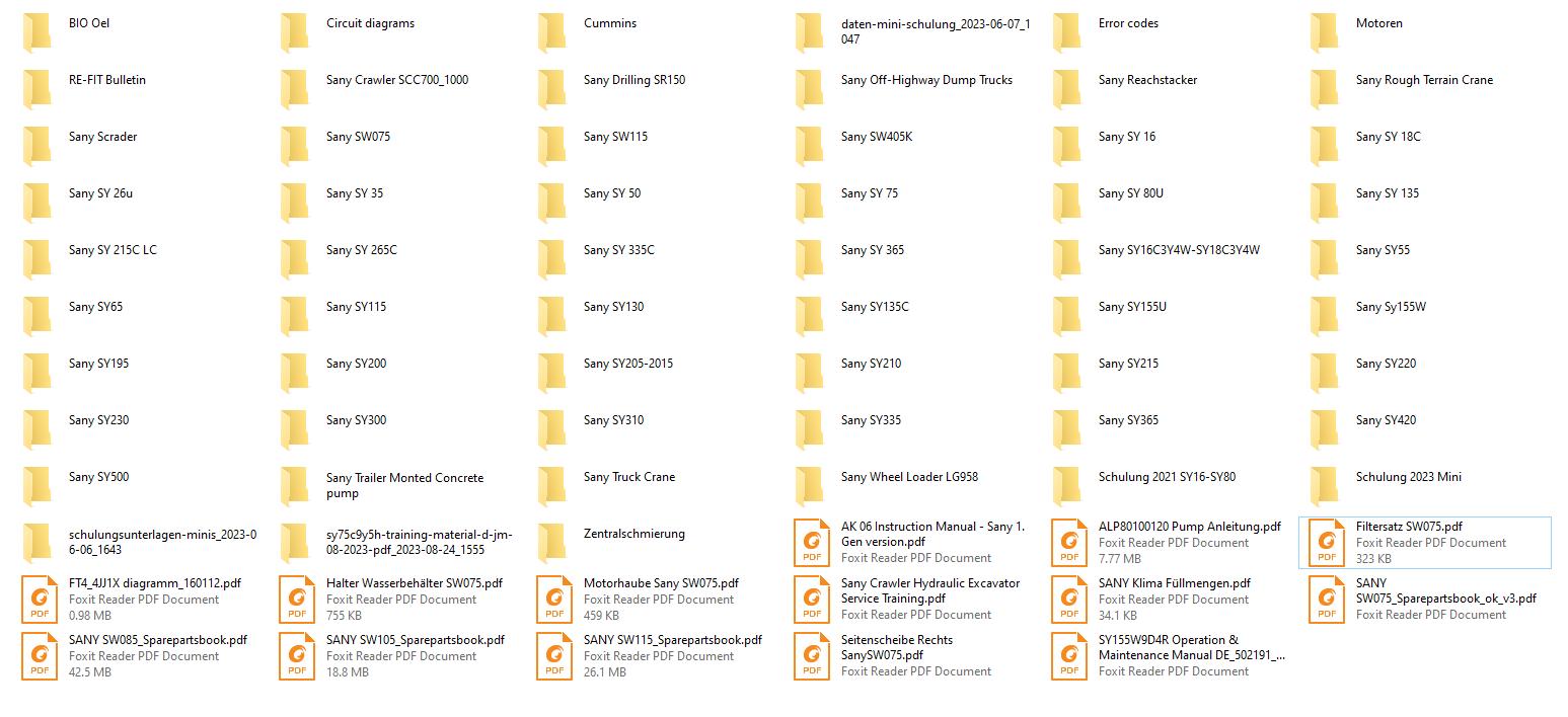 SANY Machinery 4.0 GB Error codes, Part Manual, Schematic, Shop Manual