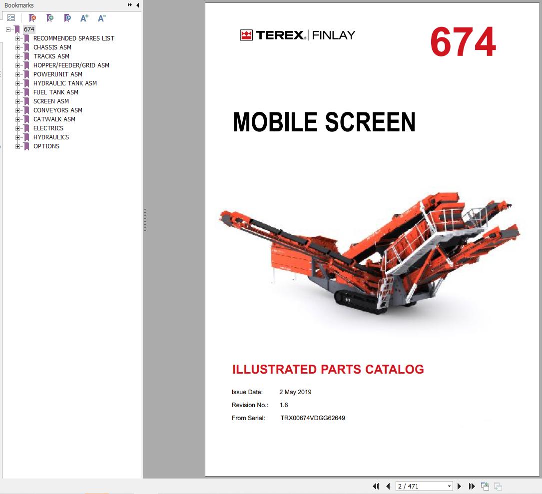 Terex Finlay Mobile Screen 674 Parts Catalog