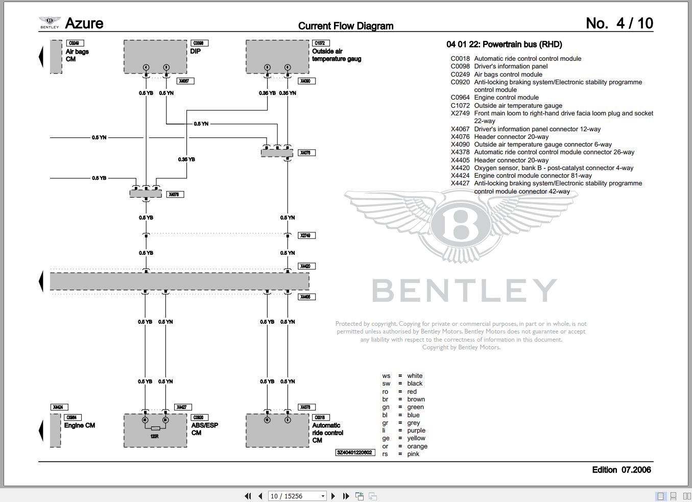 Bentley Azure T 2008 - 2011 Workshop Manual Electrical Schematic
