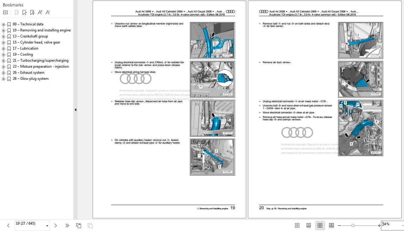 Audi A4 2008 - 2014 8K 8K2 8K5 8KH Workshop Manual