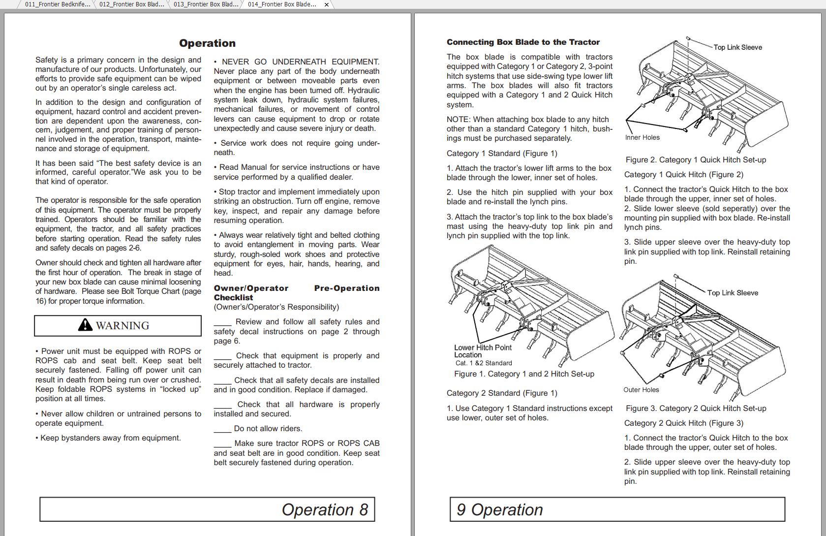 Frontier Box Blades BB3272 - BB3296 Operator's Manual