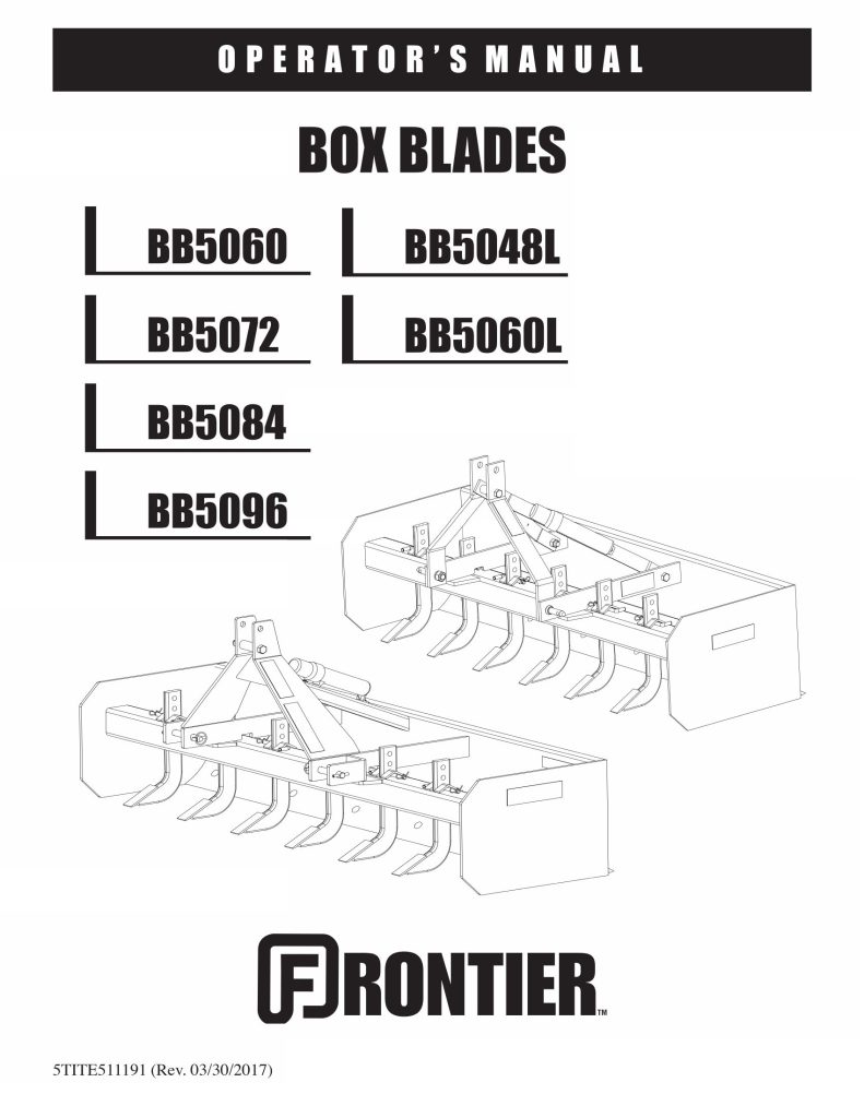 Frontier Box Blades BB5060 - BB5096 Operator's Manual