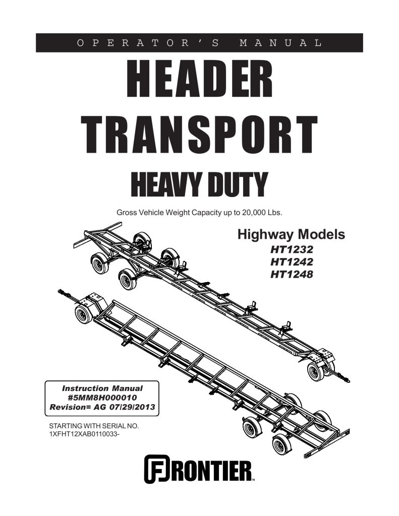 Frontier Header Transport HT1232 - HT1248 Operator's Manual