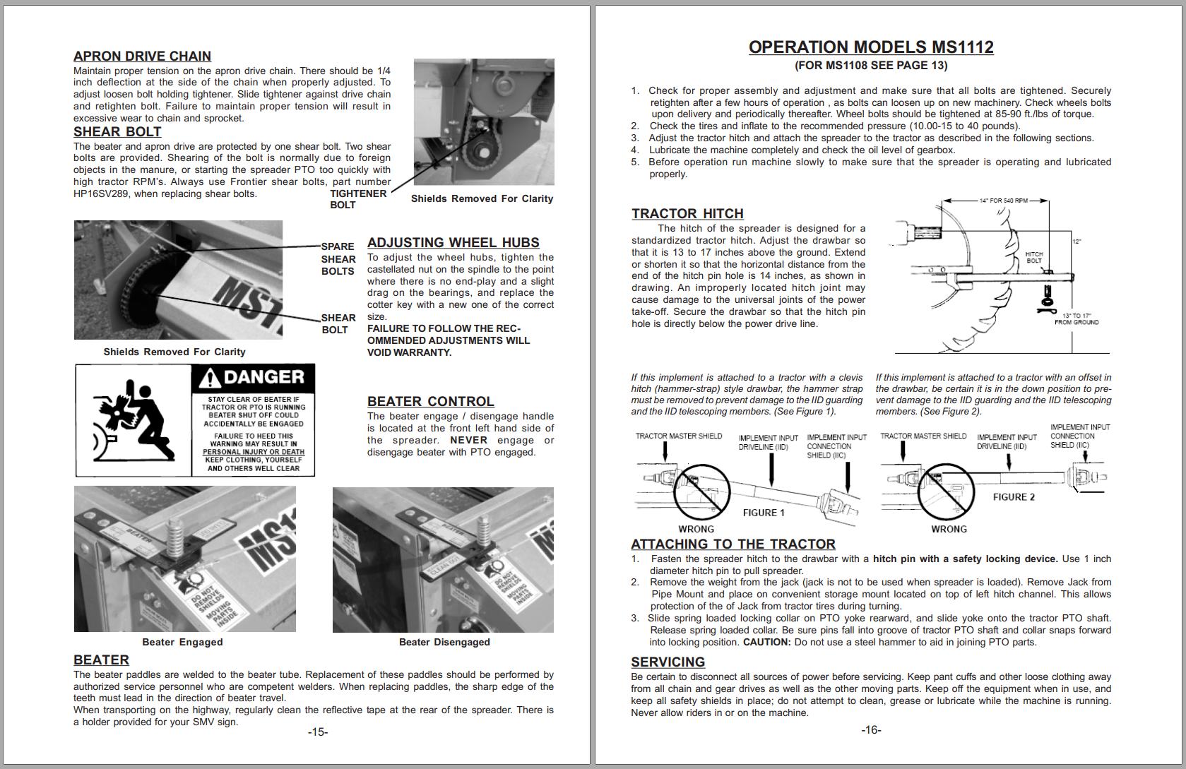 Frontier Manure Spreader MS1108 MS1112 Operator's Manual