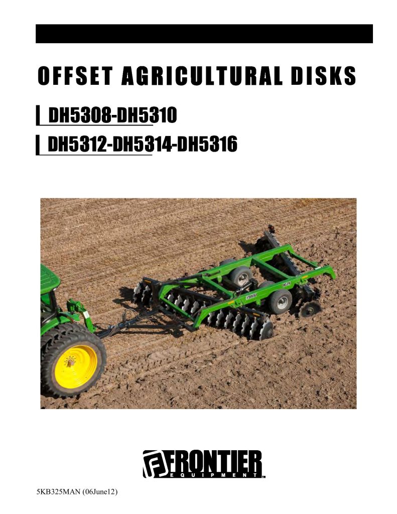 Frontier Offset Agricultural Disks DH5308 - DH5316 Operator's Manual