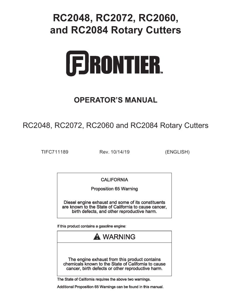 Frontier Rotary Cutters RC2048 - RC2084 Operator's Manual