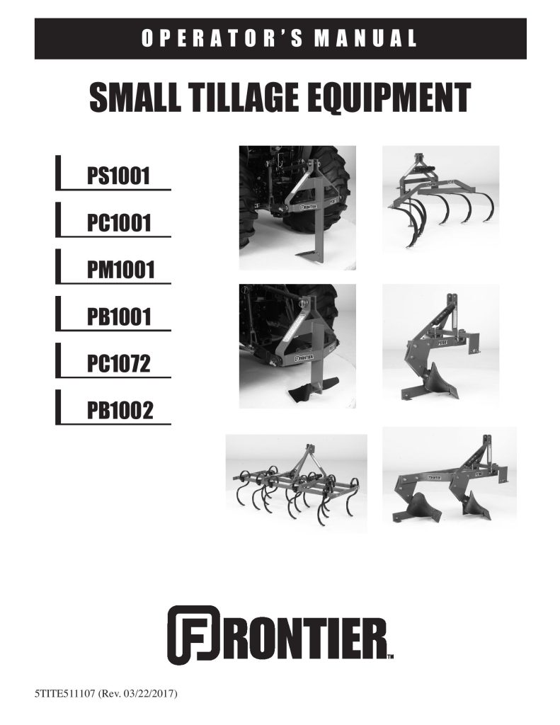Frontier Small Tillage Equipment PS1001 - PB1002 Operator's Manual