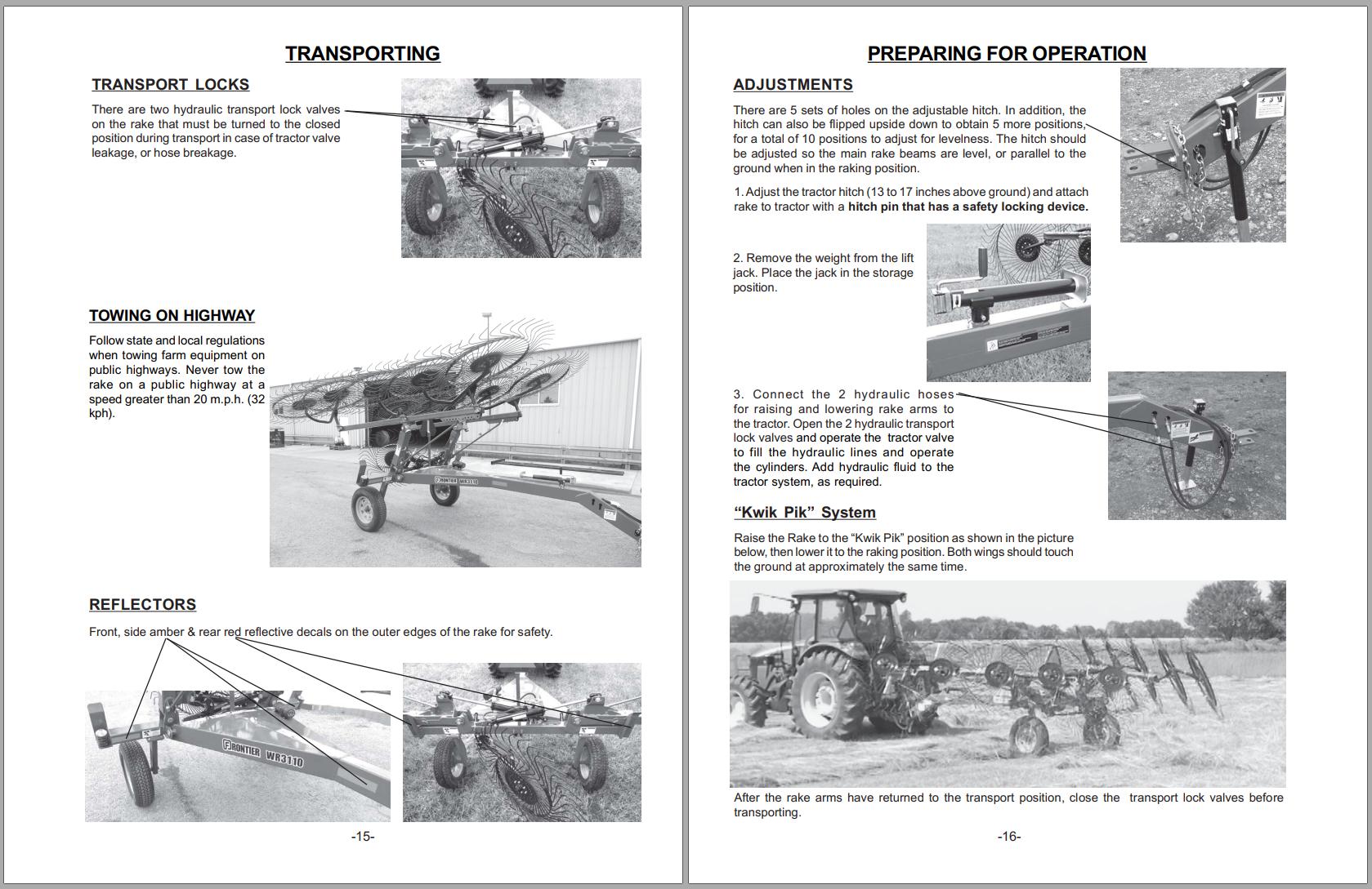 Frontier Wheel Rake WR3108 - WR3112 Operator's Manual