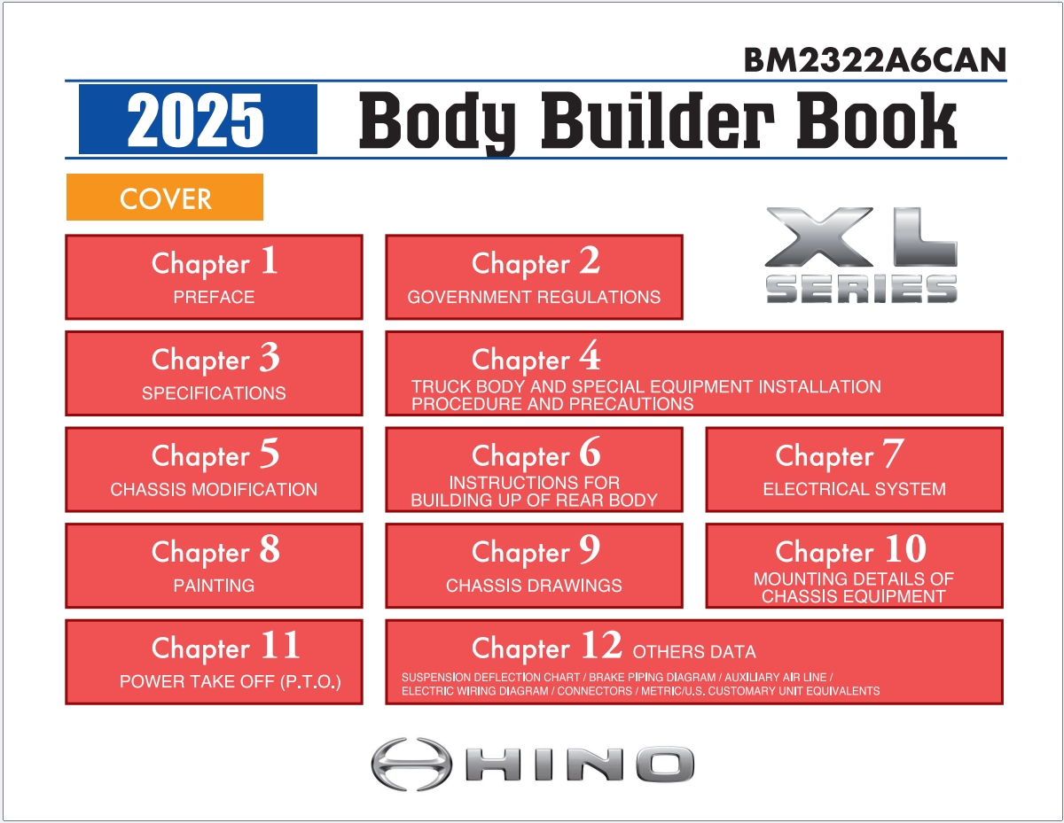Hino Truck 2025 Body Builder Book Chassis Guide CAN