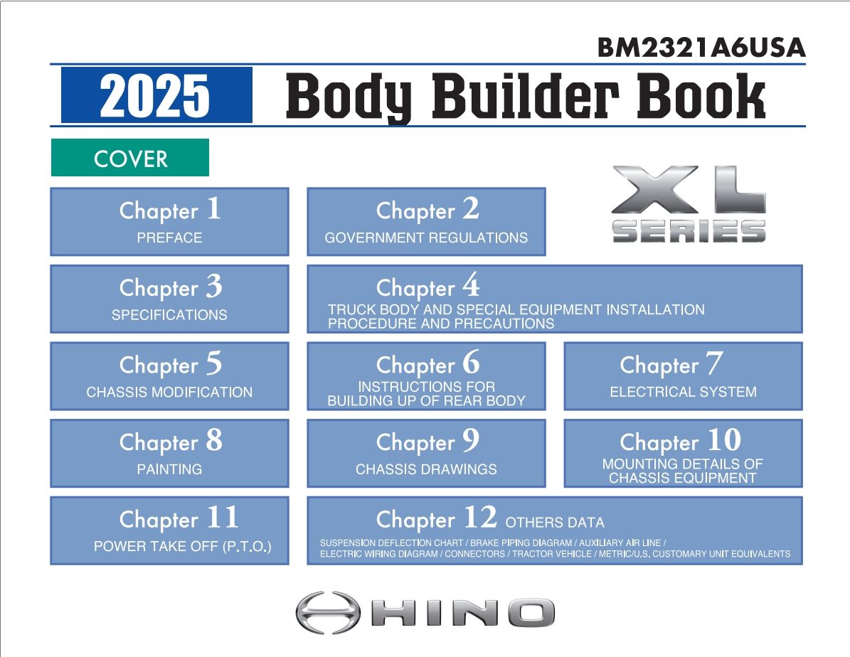 Hino Truck 2025 Body Builder Book Chassis Guide USA