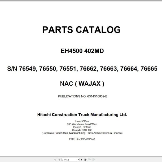Hitachi Rigid Dump Truck EH4500 Operator Manual