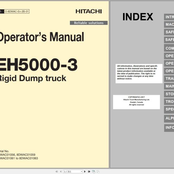 Hitachi Rigid Dump Truck EH5000AC-3 AC Drive Electric Circuit Diagrams