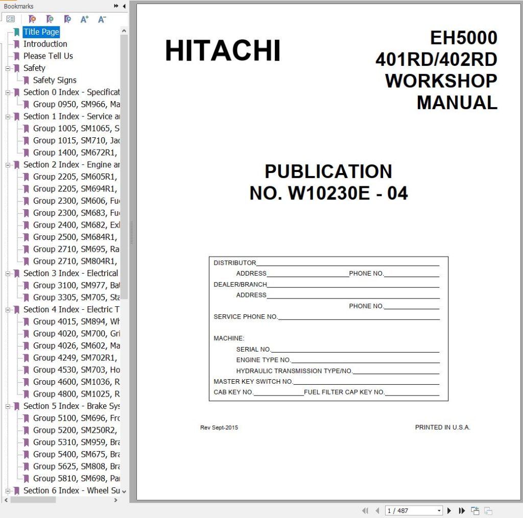 Hitachi Rigid Dump Truck EH5000 Technical Manual