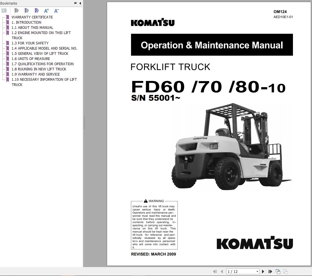 Komatsu Forklift FD60,70,80-10 (DX50) Service Operation Maintenane Manual