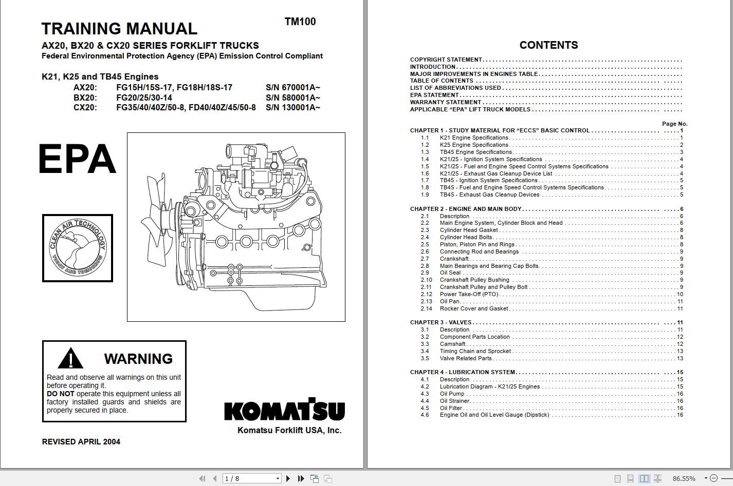 Komatsu Forklift FG(D)20,25,30(C)(H)(T)-14 (BX20) Service Parts Training Manual