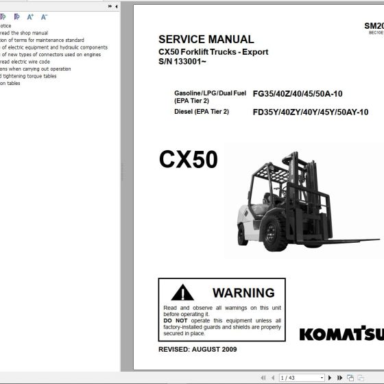 Komatsu Forklift FG(D)20,25,30,35(A)(H)(N)-17 (BX50 L. AMERICA) 2013 Shop Service Manual