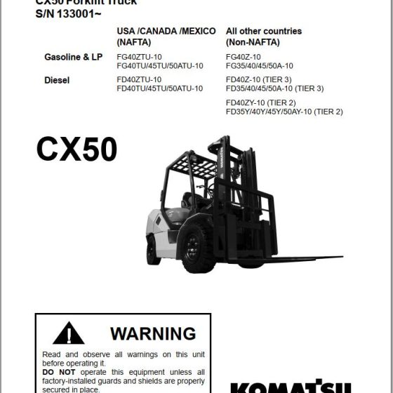 Komatsu Forklift FG(D)40,45,50(A)(C)(T)(Z)-8 (CX20) Service Parts Shop Operation Manual