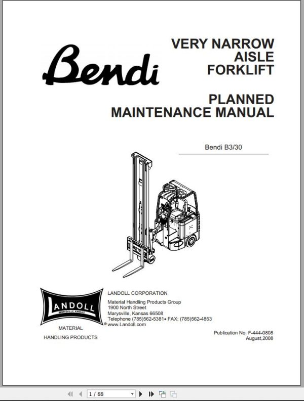Landoll Bendi Forklift B3 B30 Service Parts Maintenance Operation Manual