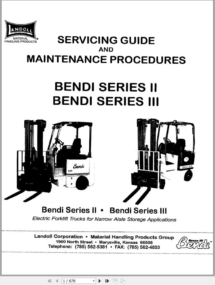 Landoll Bendi Forklift Series II Service Operator Parts Manual