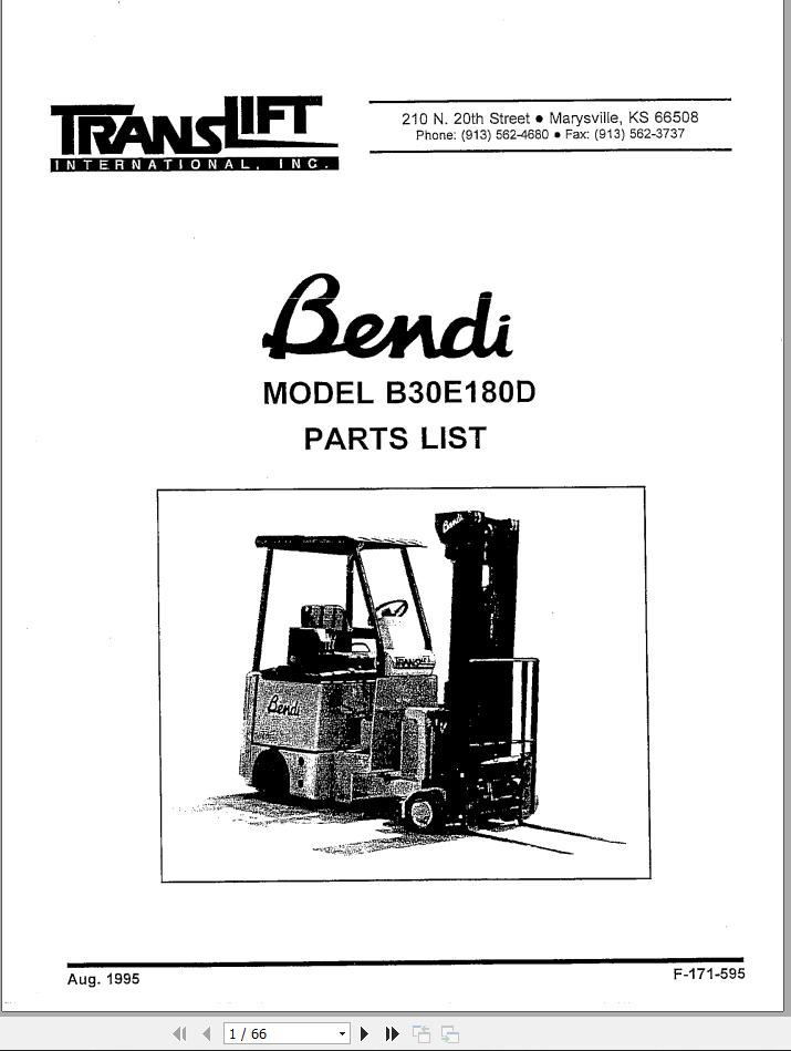 Landoll Bendi Forklift Series II Service Operator Parts Manual