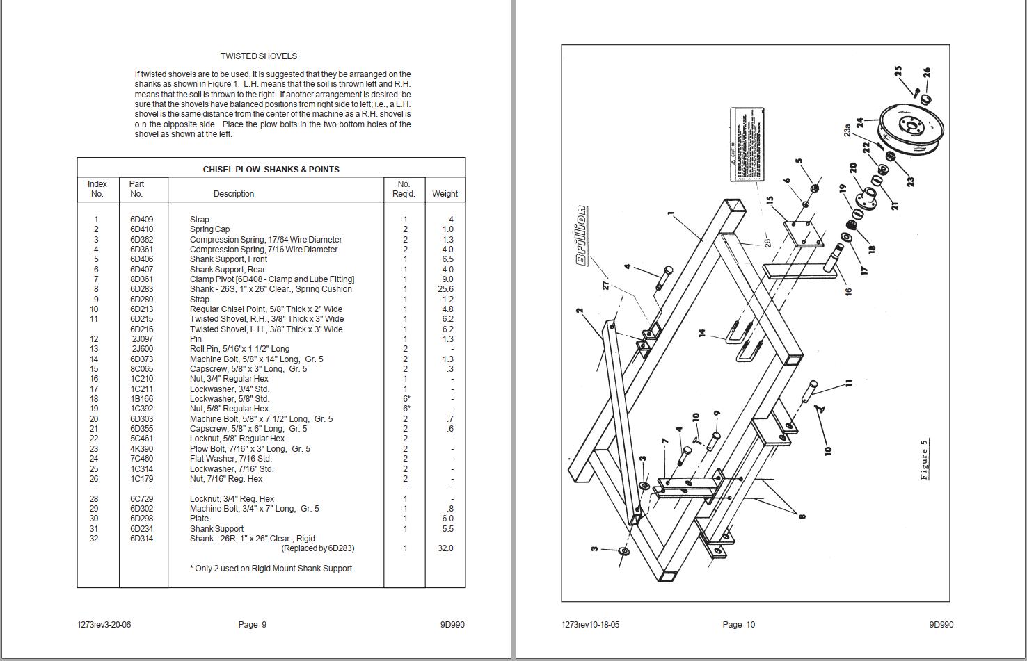Landoll Chisel Plow CPPR2-5 to CPPS2-7 Parts Repair Operator’s Manual 9D990