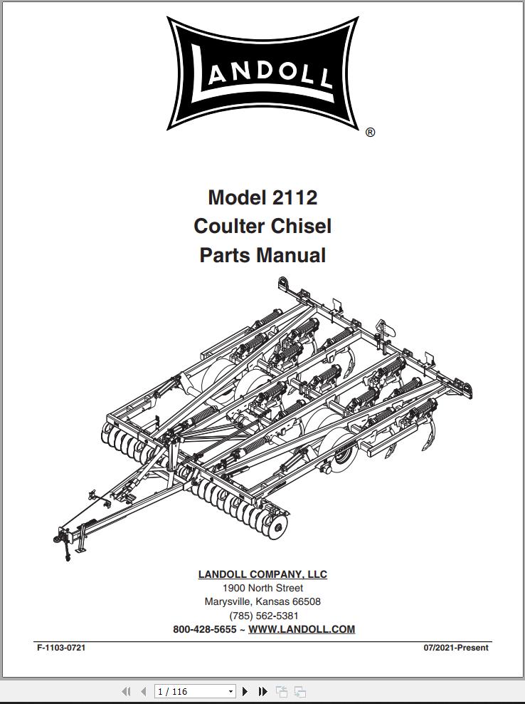 Landoll Coulter Chisel 2112 Parts Manual F-1103-0721