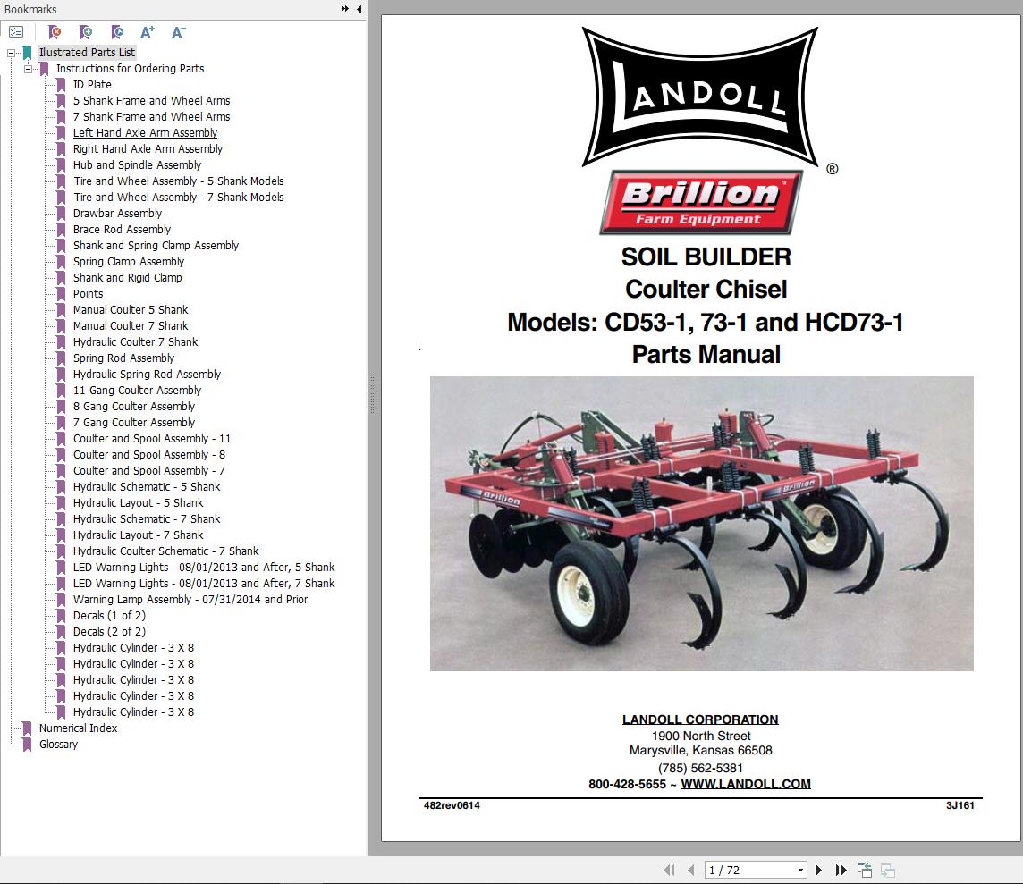 Landoll Coulter Chisel CD53-1 CD73-1 HCD73-1 Parts Manual 3J161