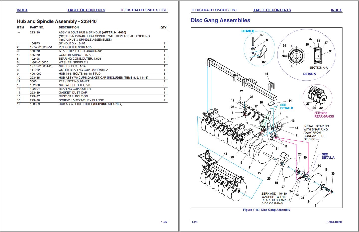 Landoll Disc 7510 Adjustable VT Plus Parts Manual F-964-0420